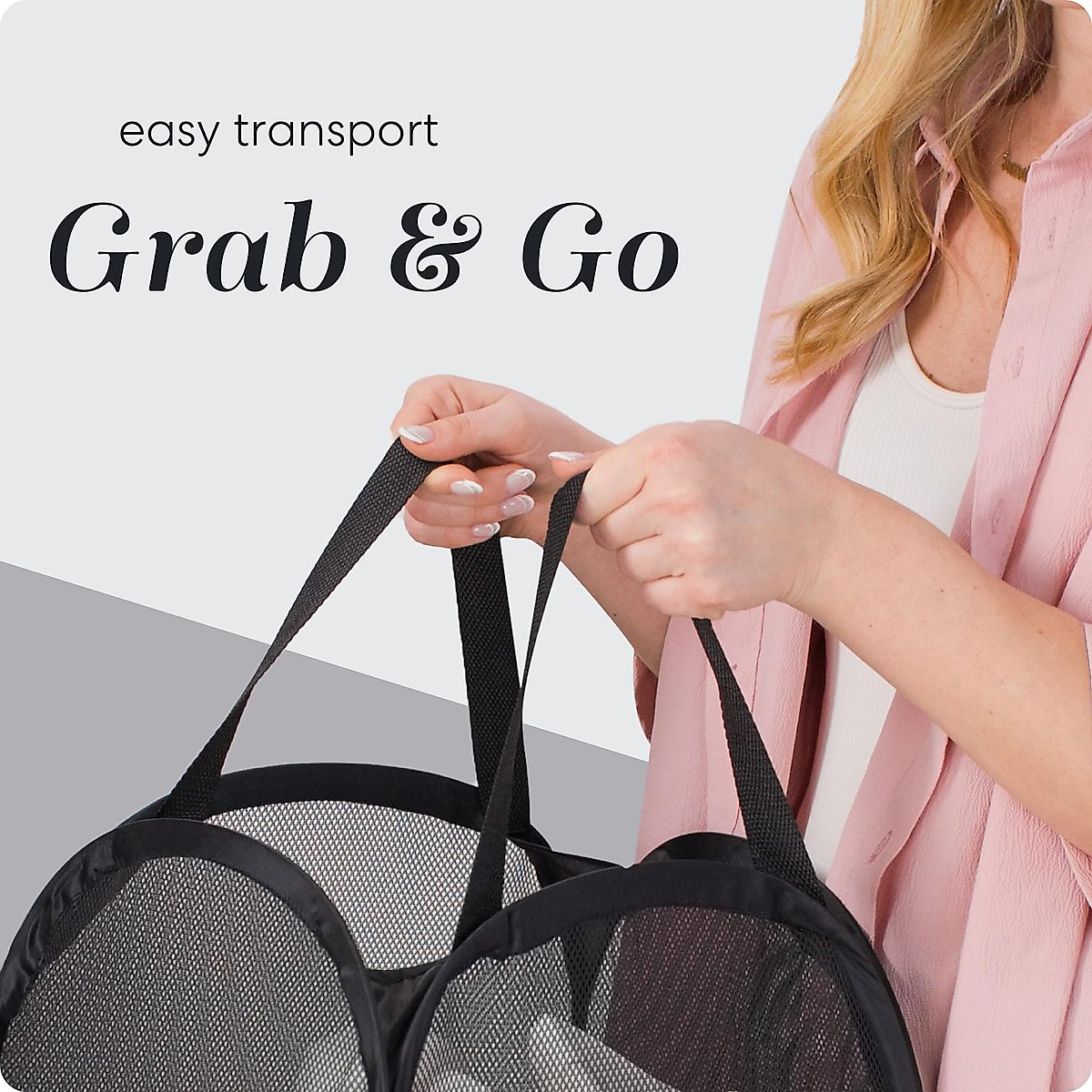 Handy Laundry Collapsible Mesh Pop Up Hamper with Wide Opening and Side Pocket – Breathable, Sturdy, Foldable, and Space-Saving Design for Clothes and Storage. (Black | 2-Pack)