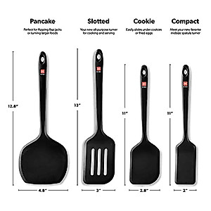 DI ORO Silicone Turner Spatula Set - Kitchen Spatulas for Nonstick Cookware - Cooking Utensils for Flipping Eggs & Pancakes - 600°F Heat-Resistant BPA Free Turners - Dishwasher Safe (4pc, Black)