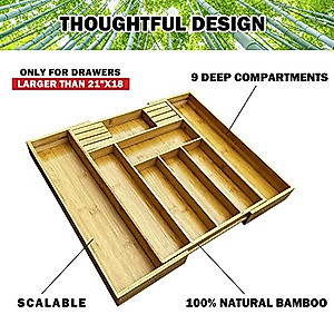 ZHOMA Bamboo Expandable Kitchen Drawer Organizer for Utensils Holder - Silverware Organizer/Utensil Holder and Cutlery Tray with Grooved Drawer Dividers - Natural