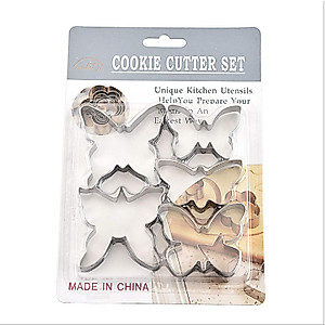 NELJIBEHU Butterfly cookie cutter, 5-piece mini stainless steel cookie cutter set, used for DIY baking cake craft pastry baking tray decoration