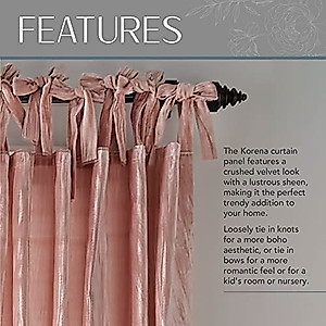 Elrene Home Fashions Korena Tie-Top Crushed Velvet Window Curtain Panel, Rustic-Chic Curtain Panel for Living Room or Bedroom, 52 Inches by 95 Inches, Blush, 1 Panel