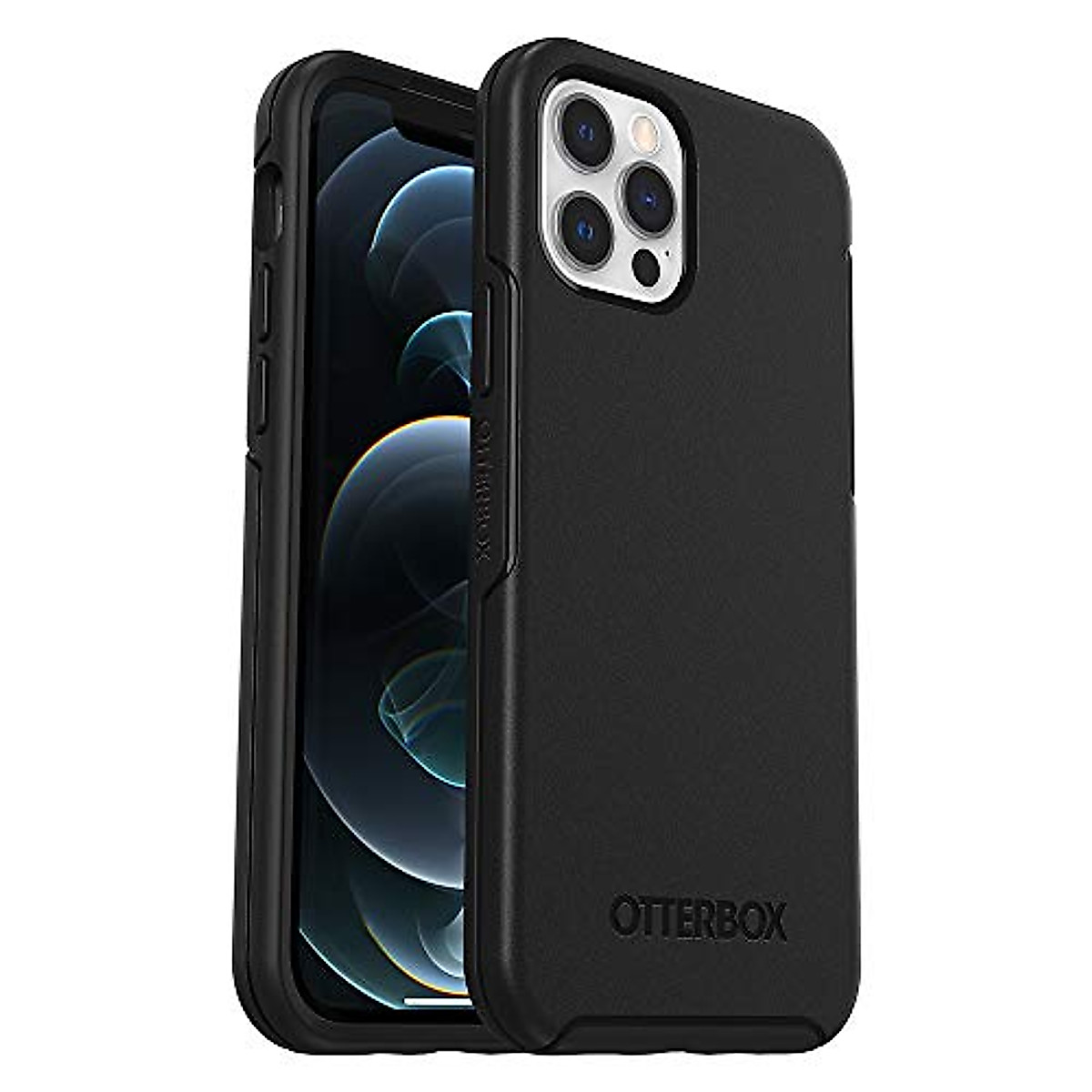 OtterBox iPhone 12 & iPhone 12 Pro Symmetry Series Case - BLACK, ultra-sleek, wireless charging compatible, raised edges protect camera & screen