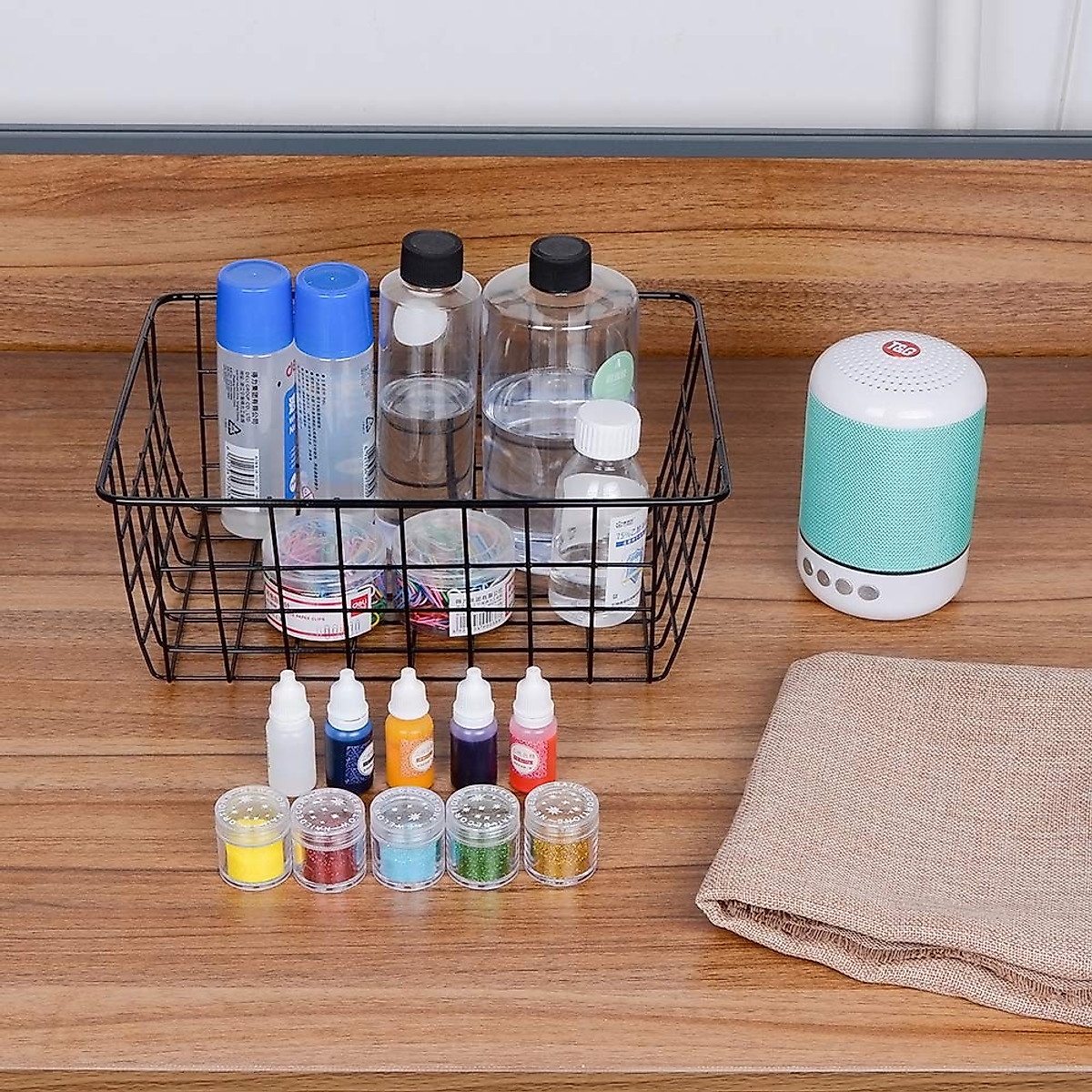 5PCS Wire Storage Baskets, Premium Metal Storage Organizer Basket, Small Size Metal Baskets for Home Office Kitchen, Black