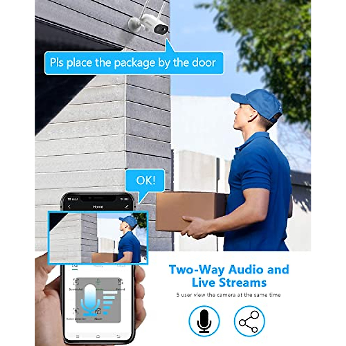 ANRAN Security Cameras Wireless Outdoor with PR 180°, 2K Solar Security Camera Outdoor with Solar Panel, PIR Human Detection, 2-Way Talk, Night Vision, IP65 Waterproof, Compatible with Alexa, S2 White