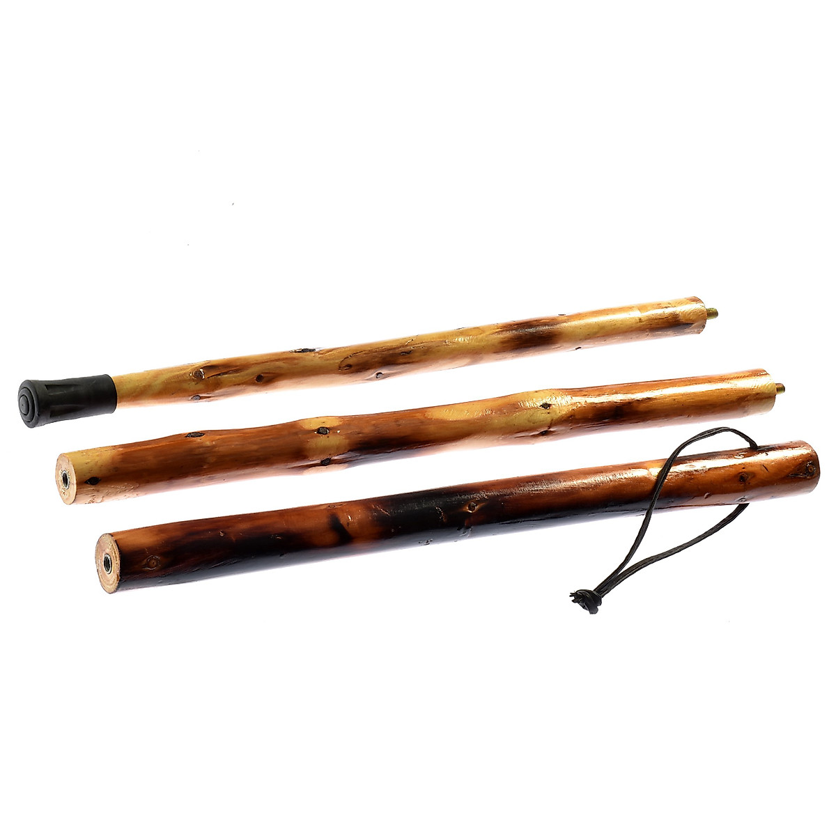 SE 3 Piece 55" Detachable Wood Walking/Hiking Stick - Asian Bianbai with Metal Tip, Reinforced Rubber Tip, and Water-Resistant Travel Pouch - Portable and Durable for Outdoor Adventures