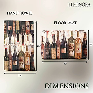 Italian Wine Kitchen Mat & Hand Towel Set (2-Piece Set) - Fine Art Print Kitchen Floor Mat - Microfiber Polyester Decorative Kitchen Towels - Soft Flannel Top, Memory Foam Machine Washable Kitchen Set