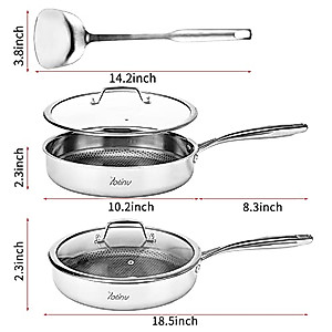 Potinv Hybrid Stainless Steel Frying Pan with Stay Cool Handle 10 Inch,Non-Stick,Dishwasher and Oven Safe,Works with Induction Cooktop,Gas,Ceramic,and Electric Stove
