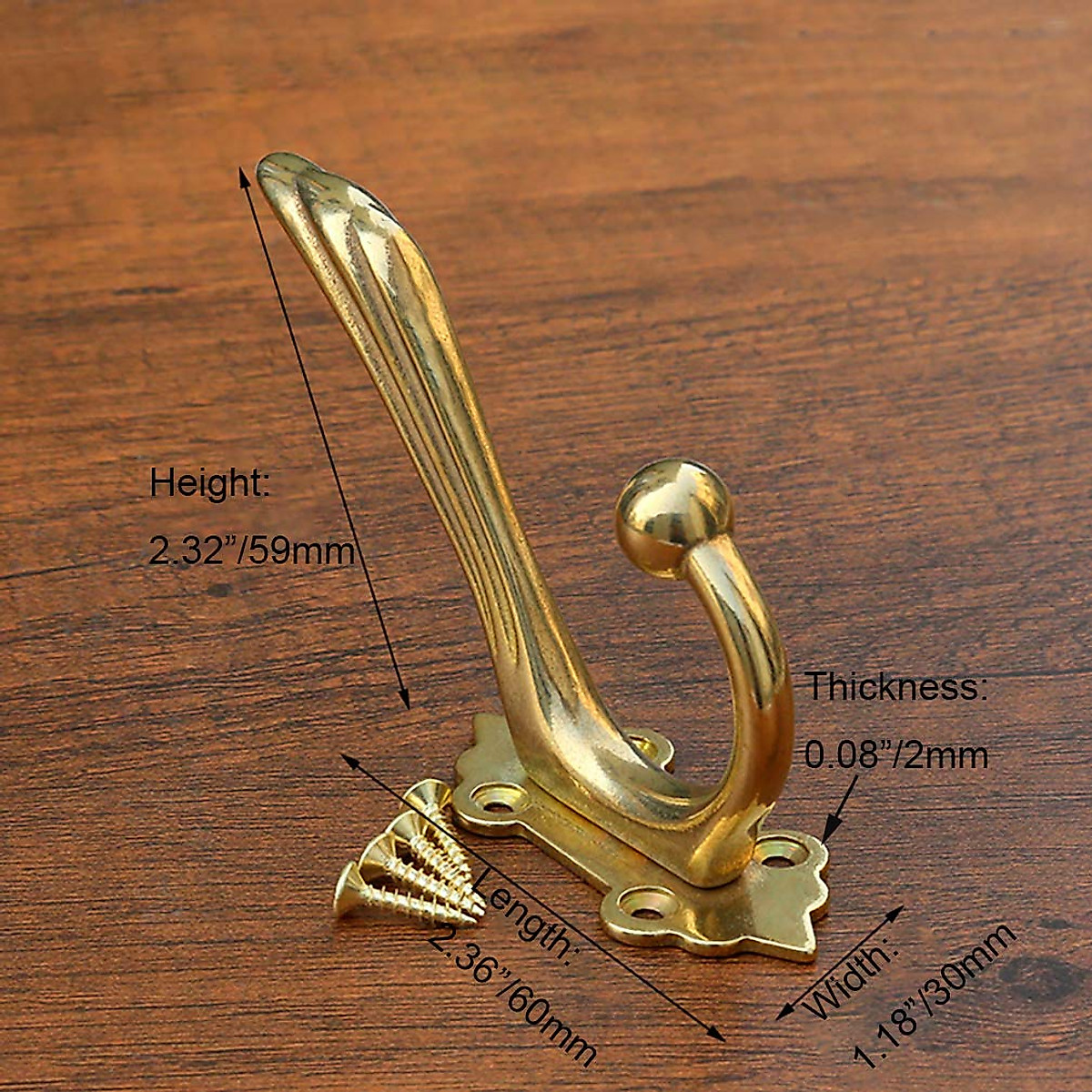 Tiazza 2Pcs Antique Solid Brass Clothes Hooks, Entryway Coat Hooks, Scarf and Jacket Hangers, Bath Towel Heavy Hooks (Gold)