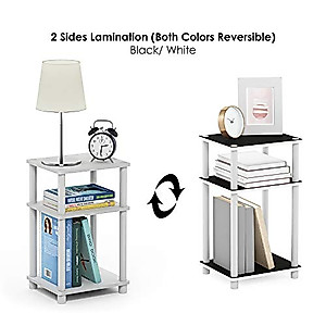 Furinno Just 3-Tier Turn-N-Tube End Table / Side Table / Night Stand / Bedside Table with Plastic Poles, 1-Pack, White/White