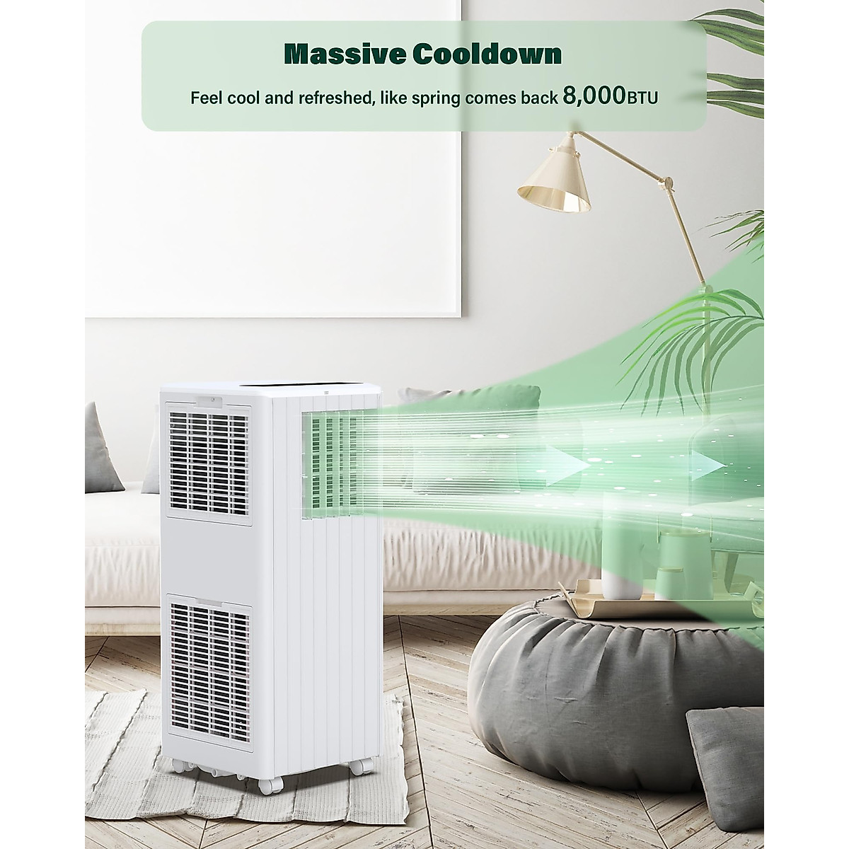 NeepNuuk Portable Air Conditioners with Remote Control, 8000 BTU Air Conditioner Portable, 3-IN-1 Quiet AC Unit, 2 Speeds, 24H Timer,Energy Savings for Room Bedroom Office, White