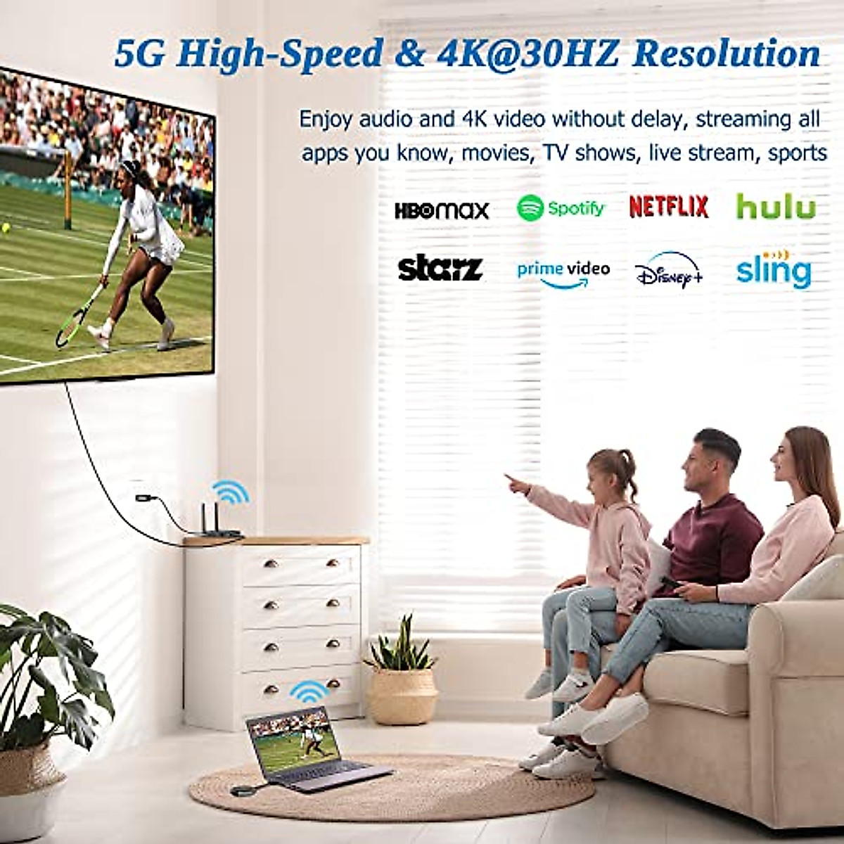 Wireless HDMI Transmitter and Receiver 4K, MpioLife HDMI Wireless 165FT/50M, 5G Video Audio Extender for Laptop/PC/Camera/Phone to HDTV/Monitor/Projector with Mini/Micro Adapter, HDMI VGA Dual Screens