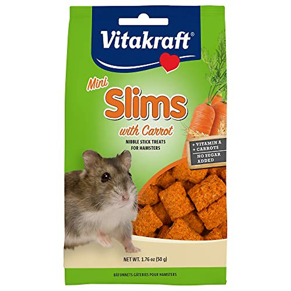 Vitakraft Mini Slims with Carrot Hamster & Small Animal Nibble Stick Treat, 1.76 oz,Brown
