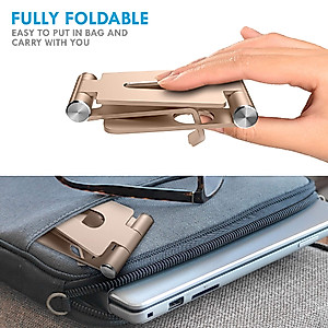 Aduro U-Rise Adjustable Phone Stand Foldable Aluminum Steel Universal Cell Phone Holder Portable Cell Phone Stand for Desk Gold