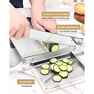 Moongiantgo Biltong Slicer Manual Meat Slicer Cutter with Scale Stainless Steel Cutting Machine Hand Herb Root Slicer for Salami Ham Bacon Vegetables Deli Ginseng Fish (KD0270)