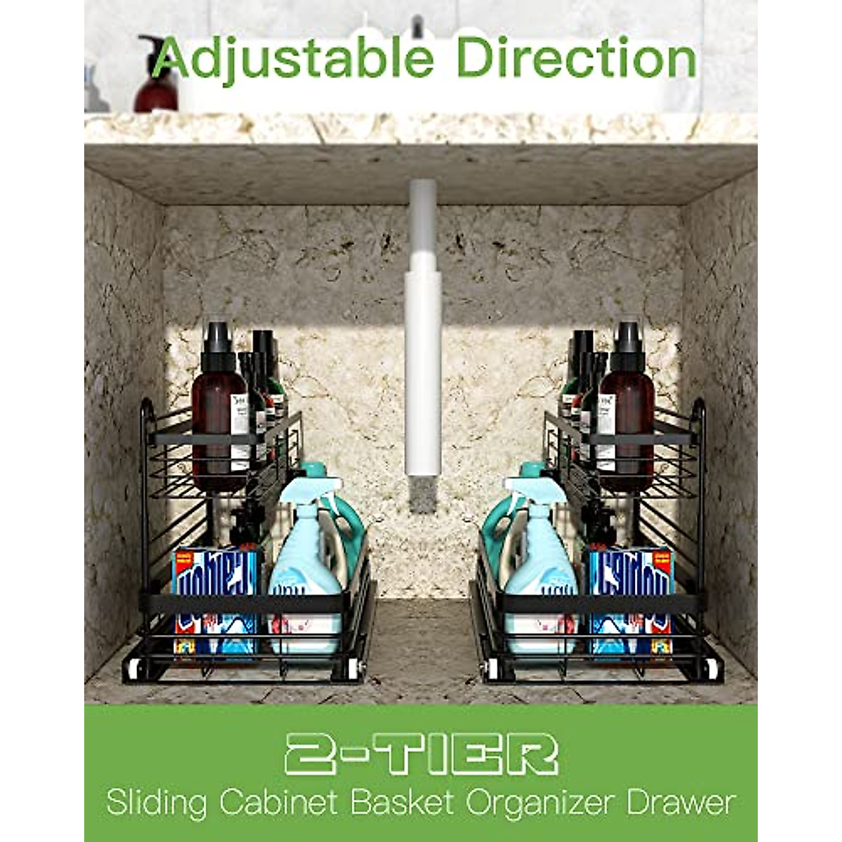Under Sink Organizers and Storage, Uamector Under Sink Organizer 2 Tire Cabinet Organizer Shelf, Multi-Purpose for Under Kitchen Bathroom Sink Organizers and Storage, Under Sink Shelves