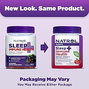 Natrol Sleep+ Immune Health Gummy, Sleep Aid & Immunity Support, Elderberry, Vitamins C, D and Zinc, Drug Free, 50 Berry Flavored Gummies
