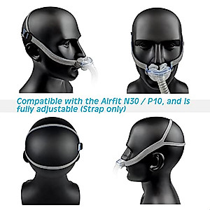 Airfit P10 / N30 Headgear Strap Upgraded CPAP Mask Replacement Straps Fully Adjustable Design Quickfit Elastic Fit for Resmed P10 / N30 Nasal Pillow System - Blue//Grey (2-Pack)