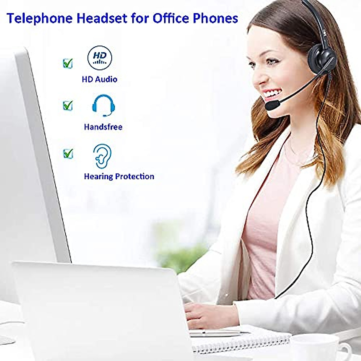 MKJ Headset for Cisco Phones Dual Ear Landline Headset with Noise Cancelling Microphone for Cisco Telephone CP-7821 7841 7941G 7942G 7945G 7960 7961G 7962G 7965G 7971G 7975G 8841 8865 9971