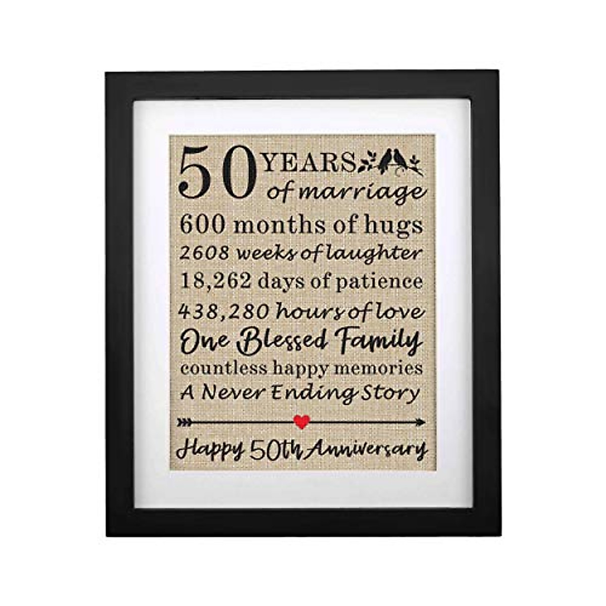 Framed 50th Anniversary Burlap Print Gifts for Grandma & Grandpa Golden Anniversary Decorations for Parents 50th Wedding Anniversary Keepsake Gift for Mom & Dad Gifts (Frame - 50th)