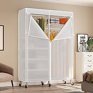 VIPEK R4C Garment Rack Rolling Clothes Rack 6 Tiers Heavy Duty Adjustable Wire Portable Closets with Lockable Wheels Wardrobe White Metal Clothing Rack with Frosted Translucent Cover, Max Load 620lbs