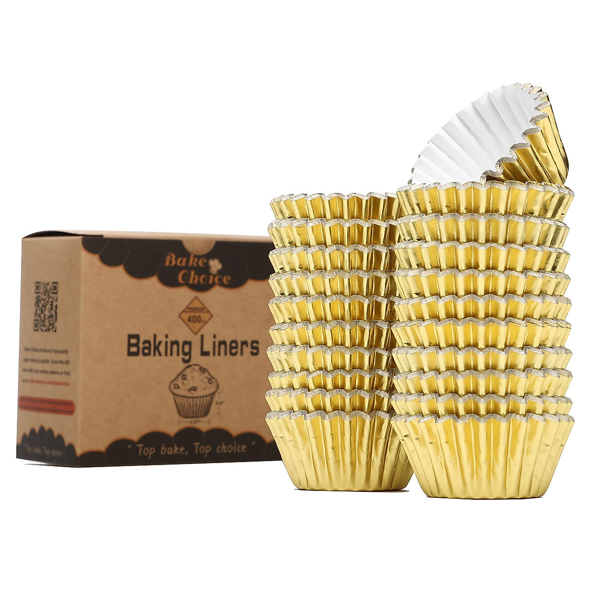 Bake Choice Non-Stick 400pcs Gold Mini Cupcake Liners for baking, Mini Size Foil muffin liners Cupcake Wrappers, Christmas Cupcake Liners for Christmas Decorations