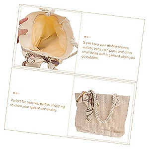 COLLBATH Bag bag Large for Weave Bag Travel Hand-woven Female Girls Holiday Women Fashion Straw Woman Simple Handbag Hand Beach Party Trendy Bow Bohemia Woven Shoulder Capacity