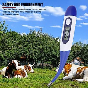 Livestock Pet Thermometer with LED Display Memory Function,Fast Digital Veterinary Thermometer,Flexible Probe for Temperature Measurement for Dogs Cats Horse Cattle (with Battery)