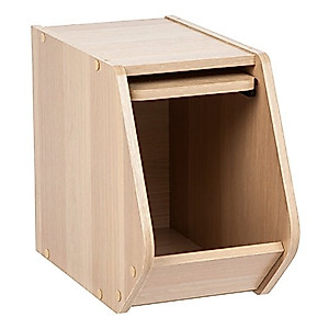 IRIS USA Narrow Modular Wood Stackable Storage Box with Sliding Door, for Office Closet and Nightstand, Easy Assembly, Space Saving, Stacking Storage Box, Light Brown