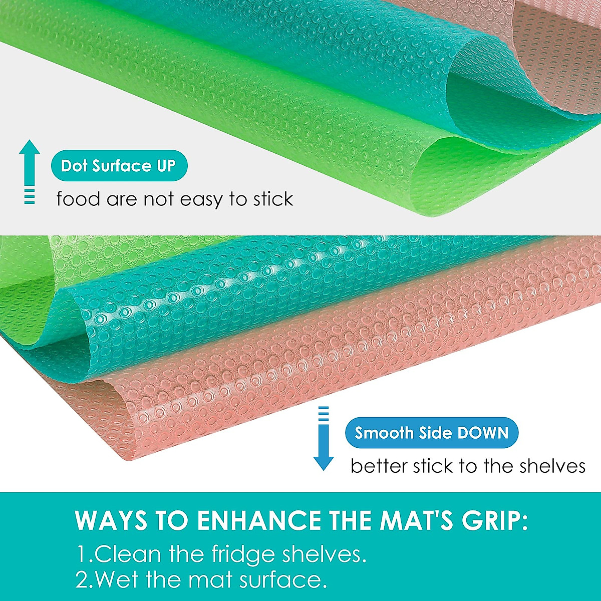 12 Pack Refrigerator Liners - EVA Fridge Liner Mats Washable, Refrigerator Mats Drawer Table Placements, Shelf Liners for Kitchen Cabinets(4 Blue+4 Green+4 Red)