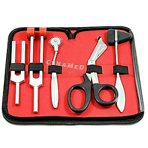 New 5 Piece Student Diagnostic Kit - Reflex Taylor Hammer and Tuning Fork Set C 128 and C 512. Includes Wartenberg Pinwheel, Premium Steel Bandage Scissor 7.5” Black