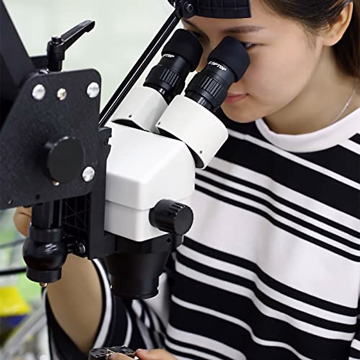 DZQ Micro Inlaid Mirror 7X-45X Multi-Directional Microscope Set Working Distance 3.7-11.8 inch Micro-Setting Microscope Spring Bracket with Ring Light and 3inch Ball Vise(360°Rotation)