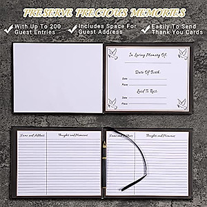 Funeral Guest Book for Memorial Service | 10.2 x 7.8" | Set of 82 Pages Book with Signing Pen, Table Card, Gold Stamped Black PU Leather Covering | Sign in Book for Funeral Guest Registry