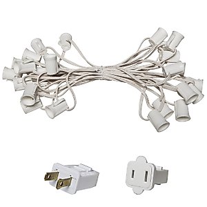 Wintergreen Lighting C9/E17 Light Stringer, E17 Sockets, 12” Socket Spacing, Outdoor String Light Patio Stringer, Fits C9/E17 Size Incandescent or LED Bulbs (25 ft / 25 Sockets, White Wire)