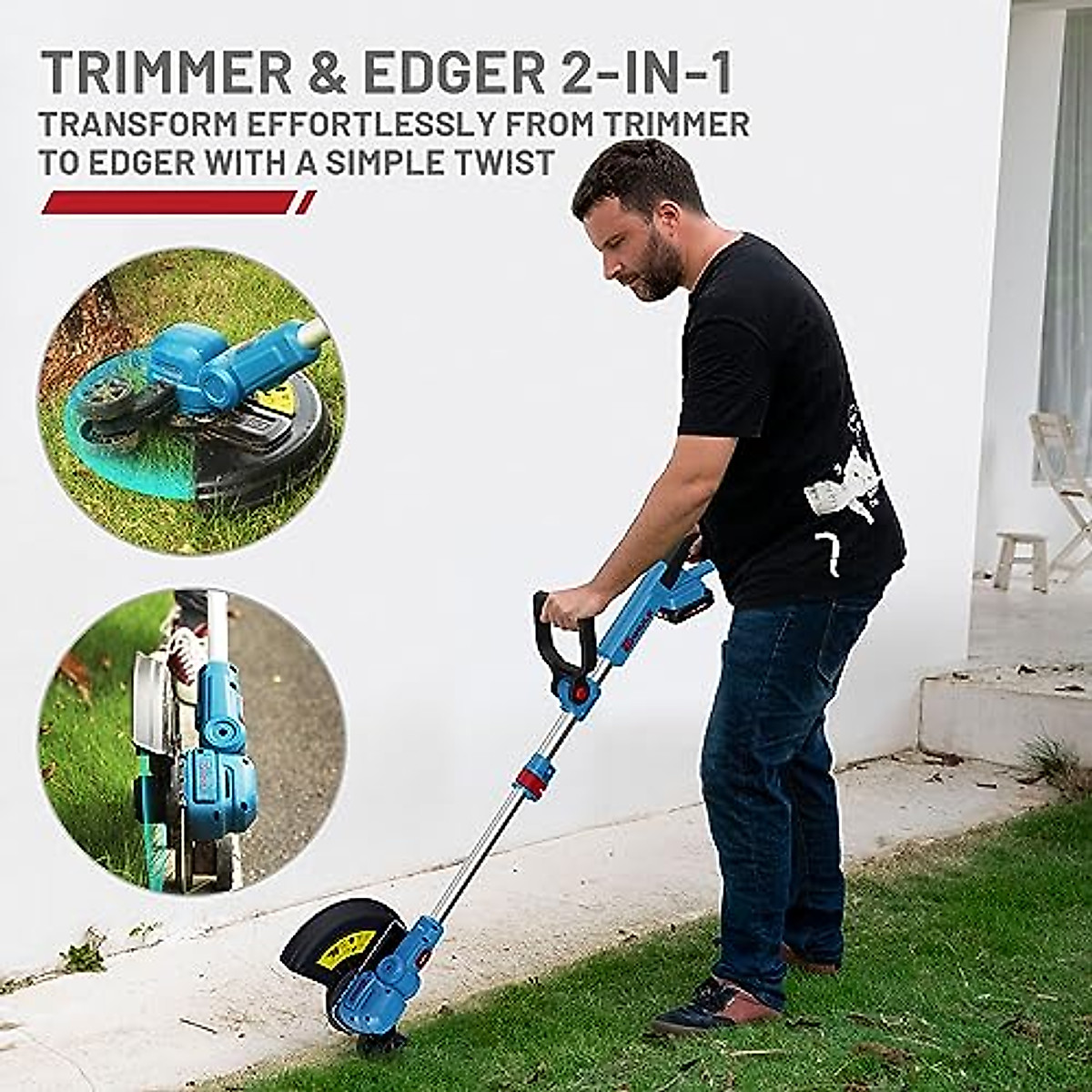String Trimmer/Edger, Enhulk 20V 12'' Cordless Weed Wacker with Auto-Feed, 2.0Ah Electric Weed Eater, 2 in 1 Grass Edger for Lawns/Yard(Fast Charger Included)