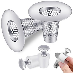 ProSuites 2PCS Bathroom Sink Drain Strainers fit Hole Size 1.2"-1.6" Stainless Steel Bathtub Hair Catcher Cone Shaped Water Drain with 2PCS Strainers Cover