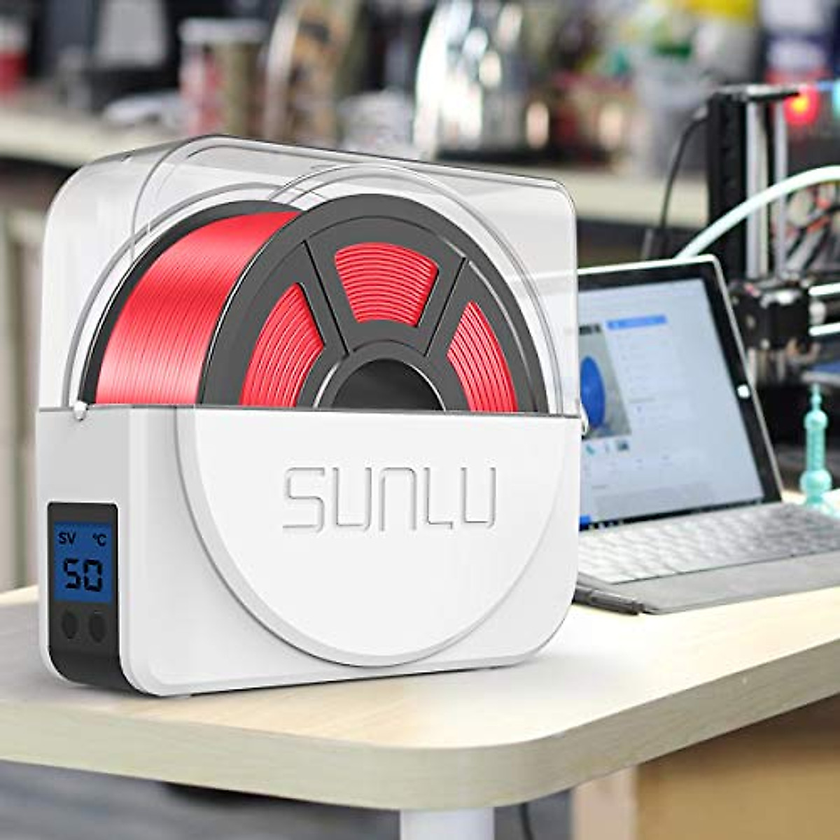 SUNLU Filament Dryer Box with Fan for 3D Printer Filament, Upgraded Filament Dehydrator Storage Box for 3D Filament 1.75 2.85 3.00mm, Keeping Filament Dry During 3D Printing, S1 Plus, White