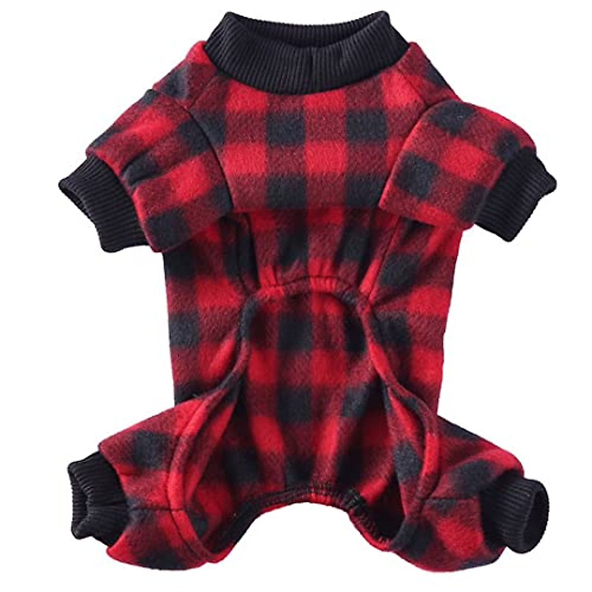 ChezAbbey Plaid Pet Clothes for Dog Pajamas Coat Cat PJS Jumpsuit Soft Velvet Doggie Jumpsuit Onesies Jammies Fleece Cat Apparel Warm Flannel Puppy Costumes