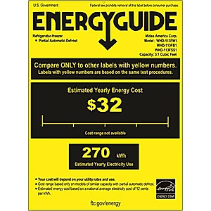 Midea WHD-113FB1 Double Door Mini Fridge with Freezer for Bedroom Office or Dorm with Adjustable Remove Glass Shelves Compact Refrigerator, 3.1 cu ft, Black