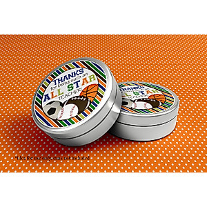 All Star Teacher Sports Themed Teacher Appreciation Thank You Sticker Labels, 40 2" Party Circle Stickers by AmandaCreation, Great for Envelope Seals & Gift Bags