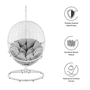 Modway Encase Outdoor Patio Rattan Swing Chair in White Gray