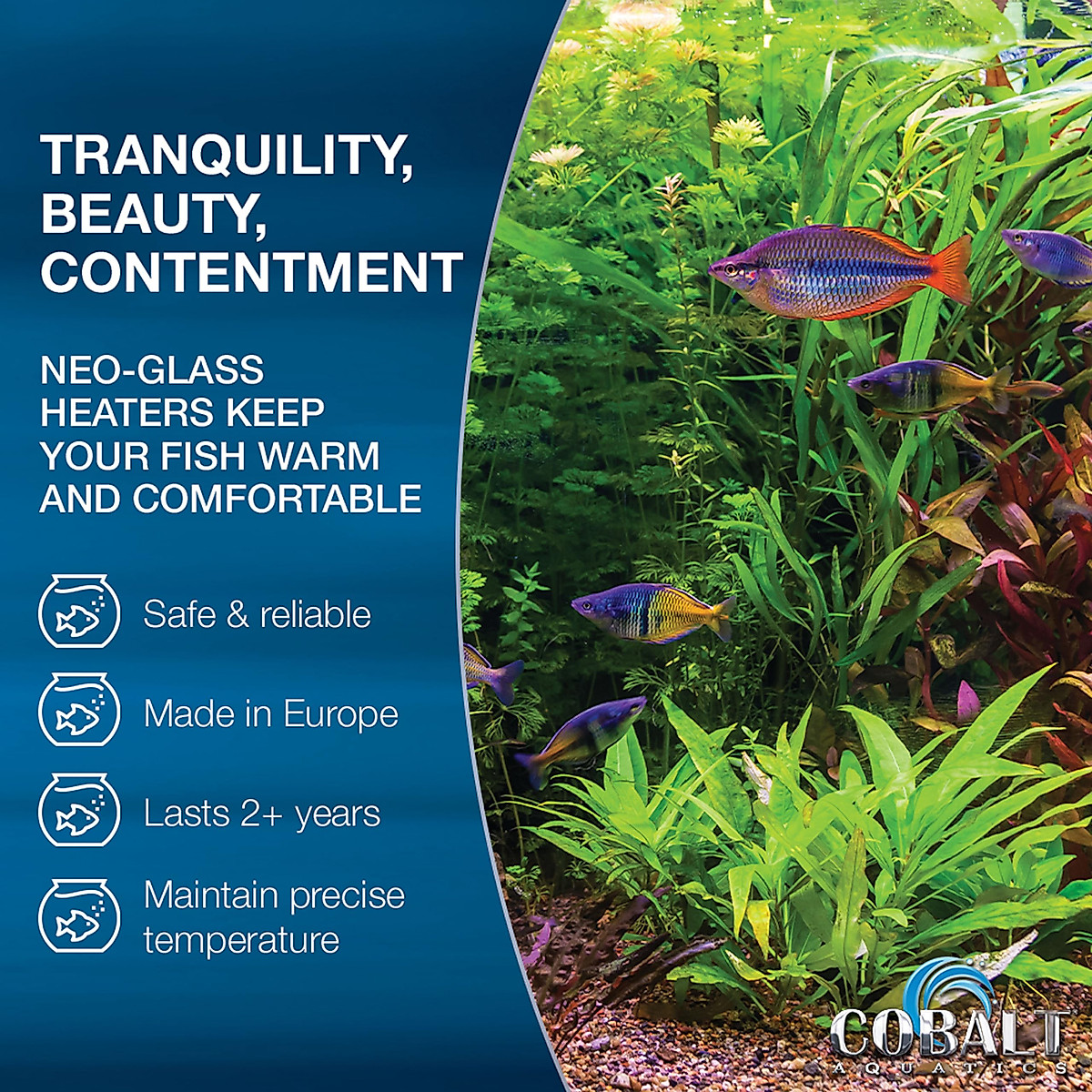 Cobalt Aquatics Neo-Glass Aquarium Heater Made in Europe Fish Tank Heater for Freshwater or Saltwater Tanks, Turtle Tank Heater, Submersible Temperature Controller Thermostat, 200W