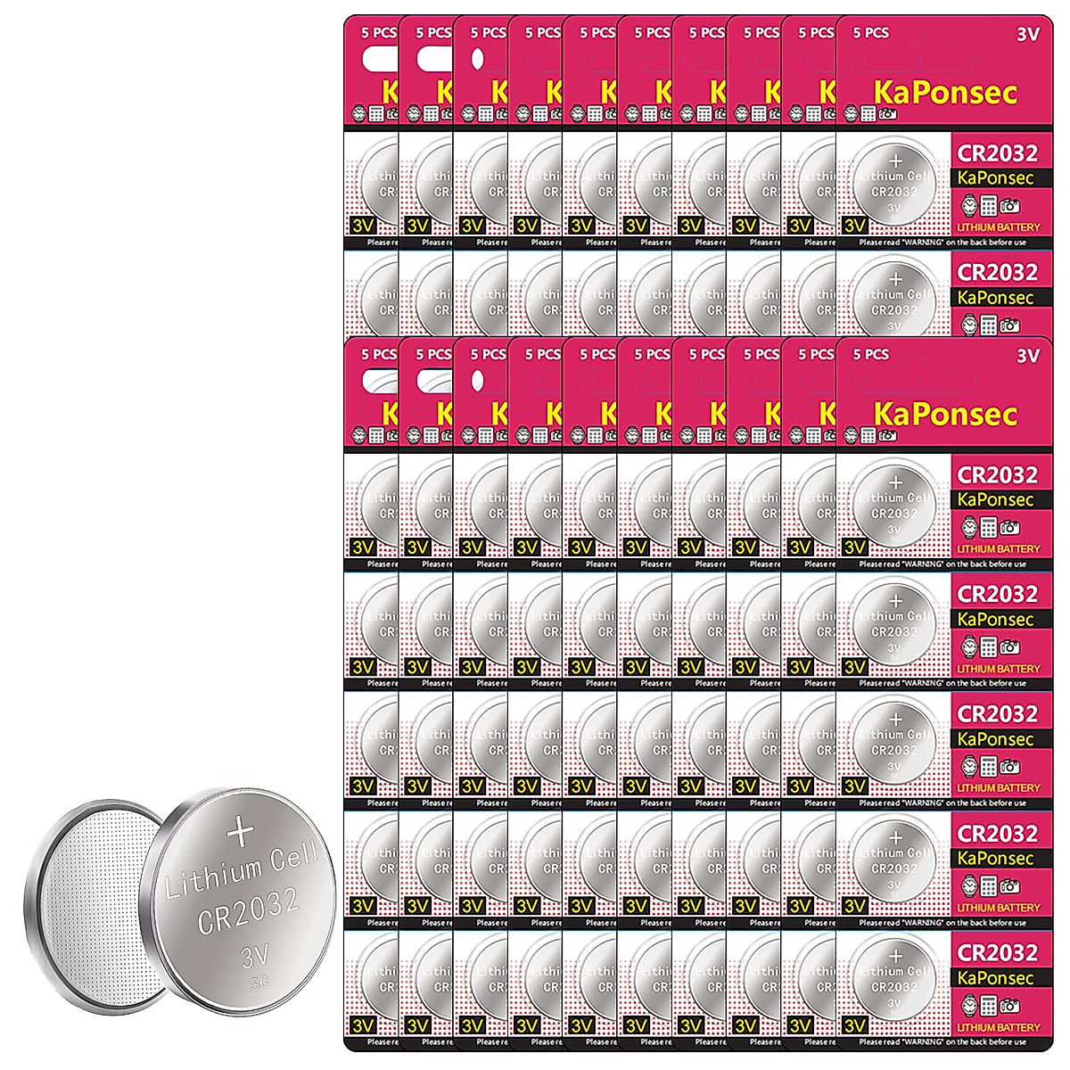 KaPonsec 100Packs CR2032 3V Lithium Batteries