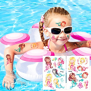 Qpout Glitter Tattoos for Girls, Fake Kids Tattoos for Girls, Princess Butterfly Mermaid Glitter Temporary Tattoos Stickers, Girls Kids Birthday Party Decoration Gifts Bags Filler