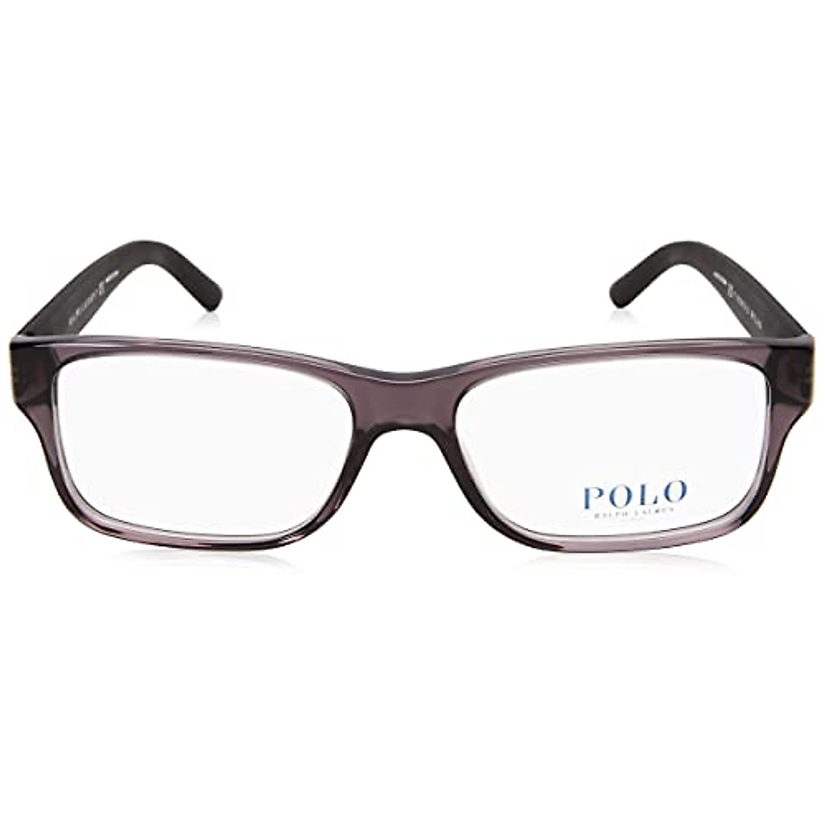 Polo Ralph Lauren Men's PH2117 Rectangular Prescription Eyewear Frames, Shiny Transparent Grey/Demo Lens, 52 mm