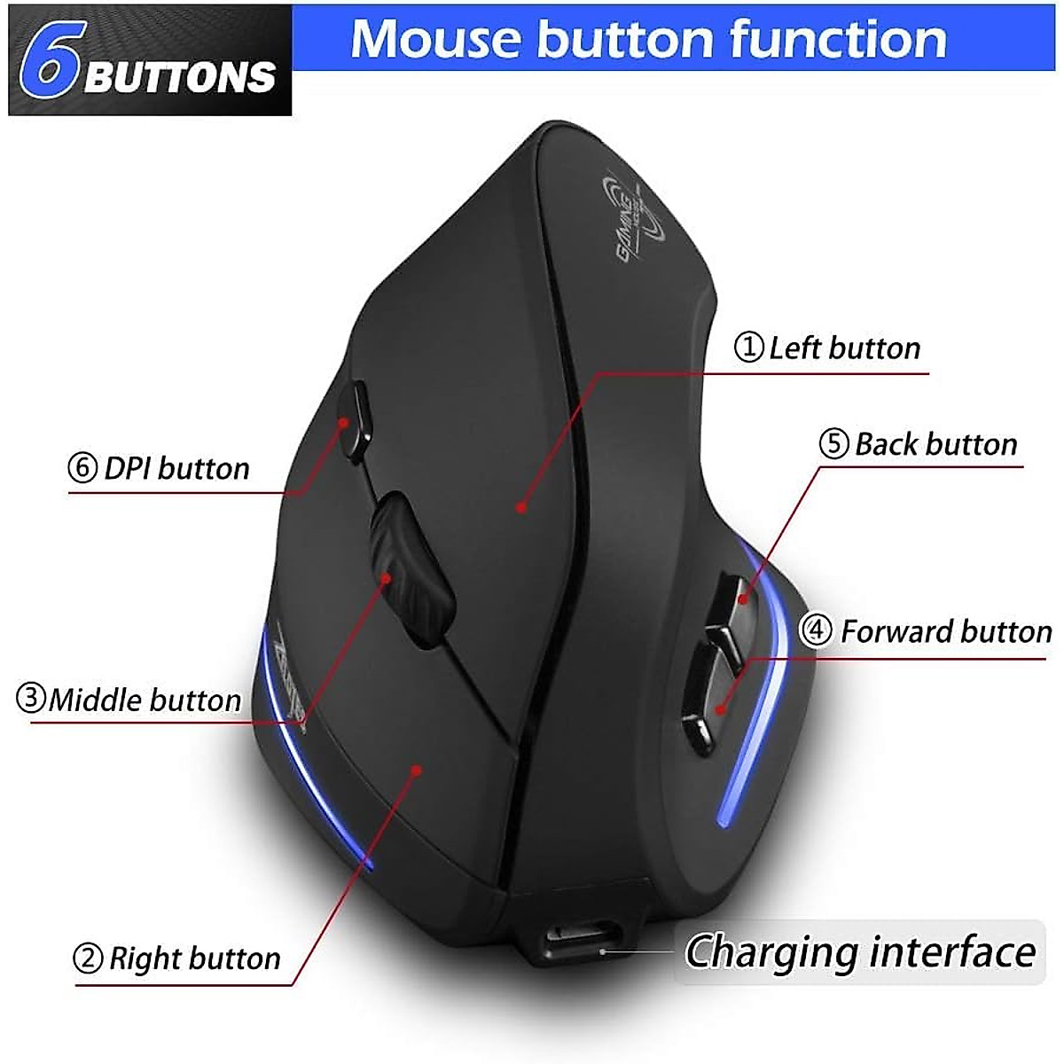 Zeerkeer Vertical Gaming Mouse Vertical Ergonomic Mouse with Adjustable DPI for Gamer/PC/Laptop/Desktop (Wireless)