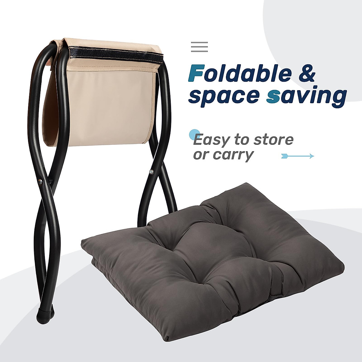 HollyHOME 15"(H) Folding Footrest Stool, Upholstered Small Foldable Ottoman, Accent Padded Sofa Foot Stool for Lazy Chair, Metal Frame Portable Foot Rest Ottoman for Living Room, Bedroom, Dark Grey