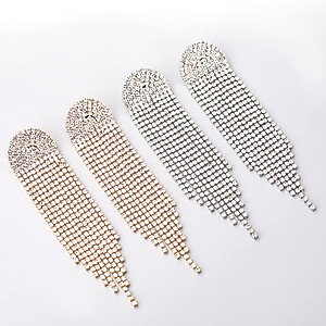 Jumwrit Rhinestone Tassel Earrings Bohemian Fringe Chandelier Earrings Long Rhinestone Earrings Statement Drop Earrings for Women（Silver）