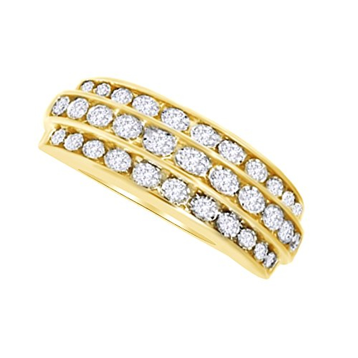 Three Row Engagement Wedding Band Ring In 14K Solid Yellow Gold With .75 Cttw Round Cut White Diamond,Ring In 14K Solid Yellow Gold Size-4.5