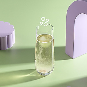 JoyJolt Milo Stemless Champagne Flutes Set of 8 Crystal Glasses. 9.4oz Champagne Glasses. Prosecco Wine Flute, Mimosa Glasses Set, Cocktail Glass Set, Water Glasses, Highball Glass, Bar Glassware