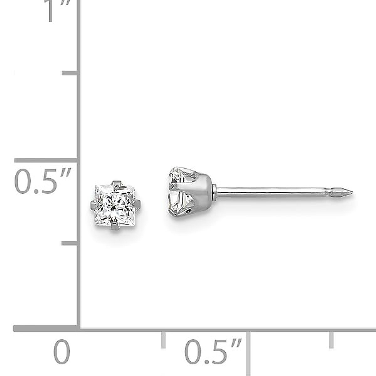 14K White Gold 3mm Square Cubic Zirconia CZ Stud Earrings